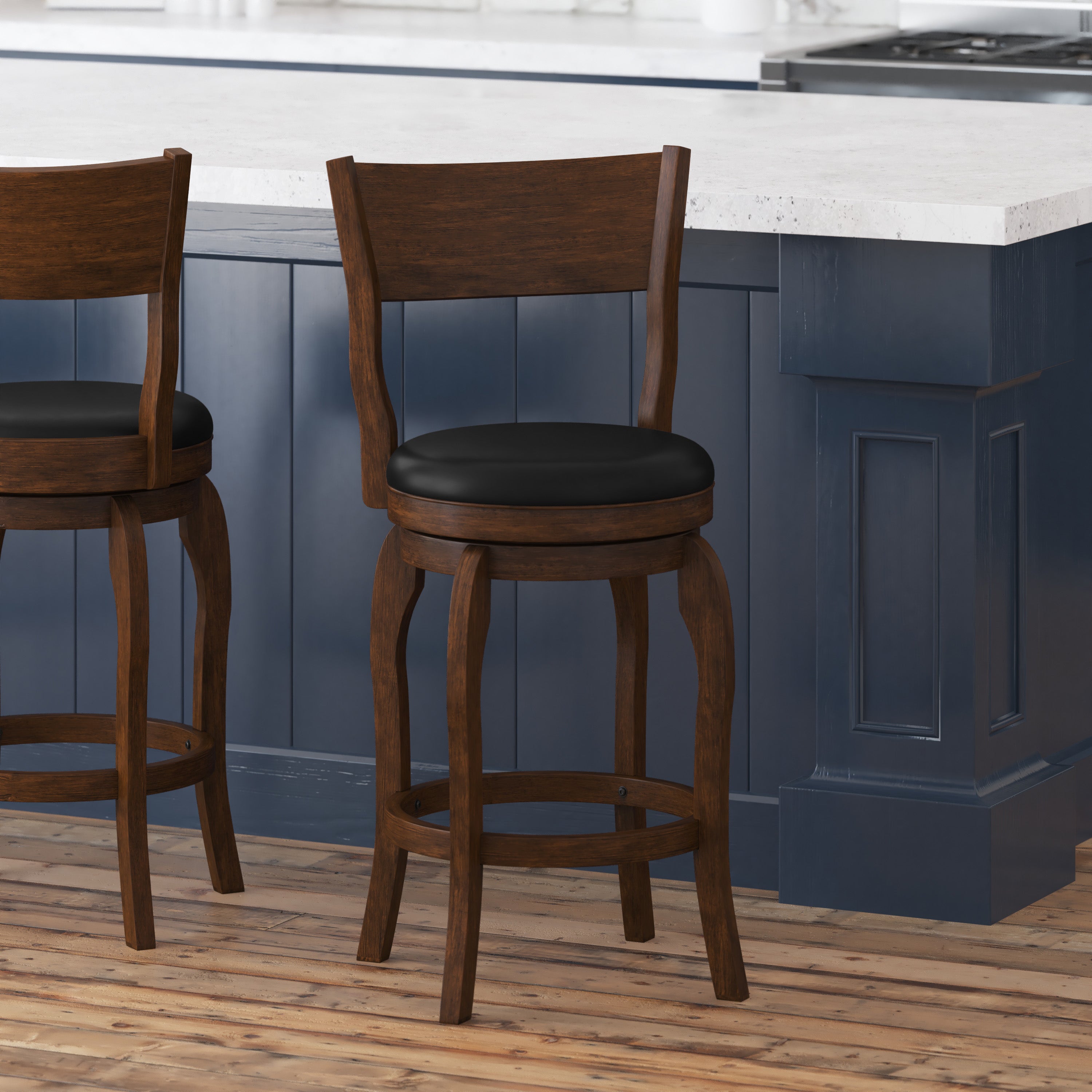 Enola Bow Frame Wooden Open Back Swivel Counter Stool with Upholstered