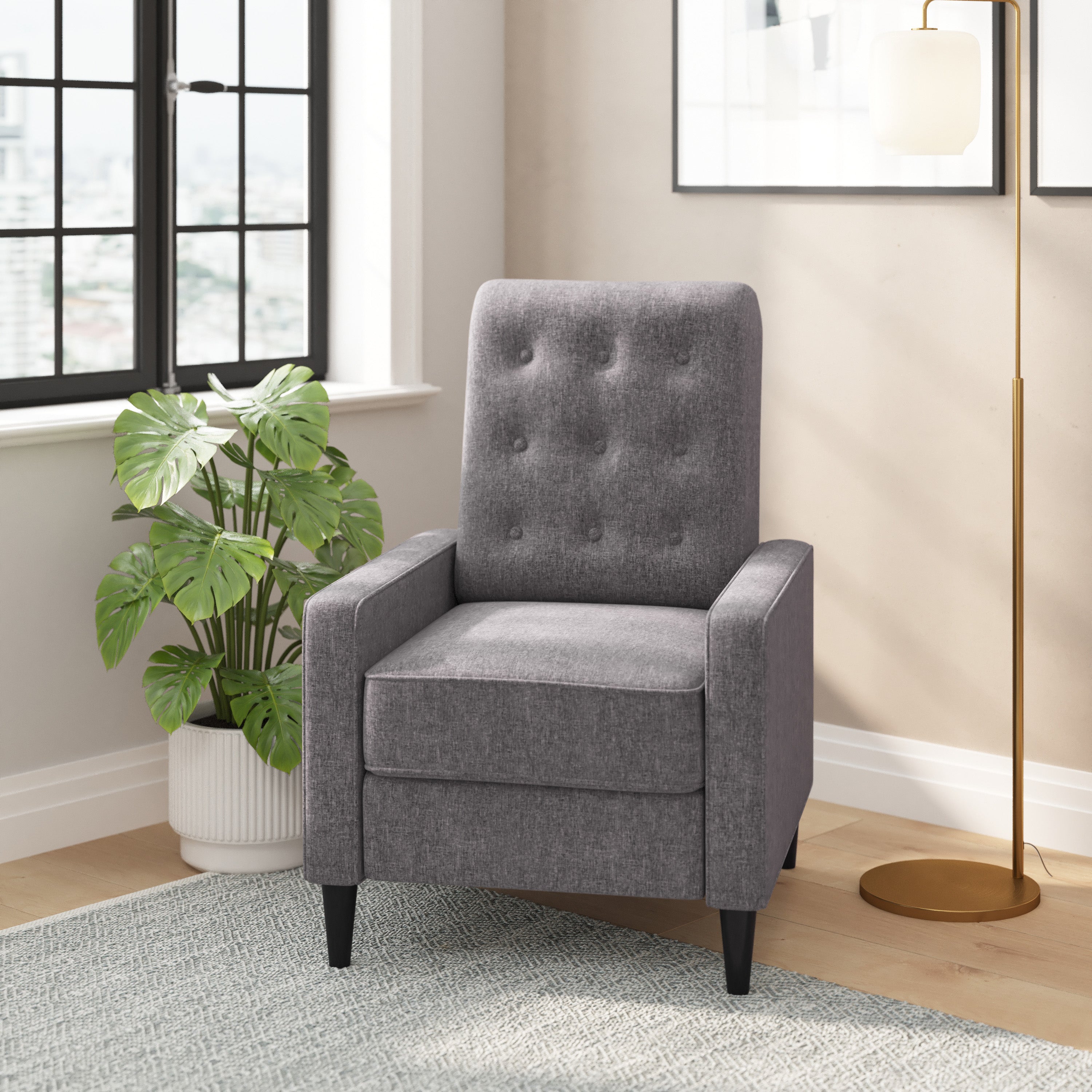 Zeke Mid-Century Modern Tufted Faux Leather Upholstered Pushback Recli