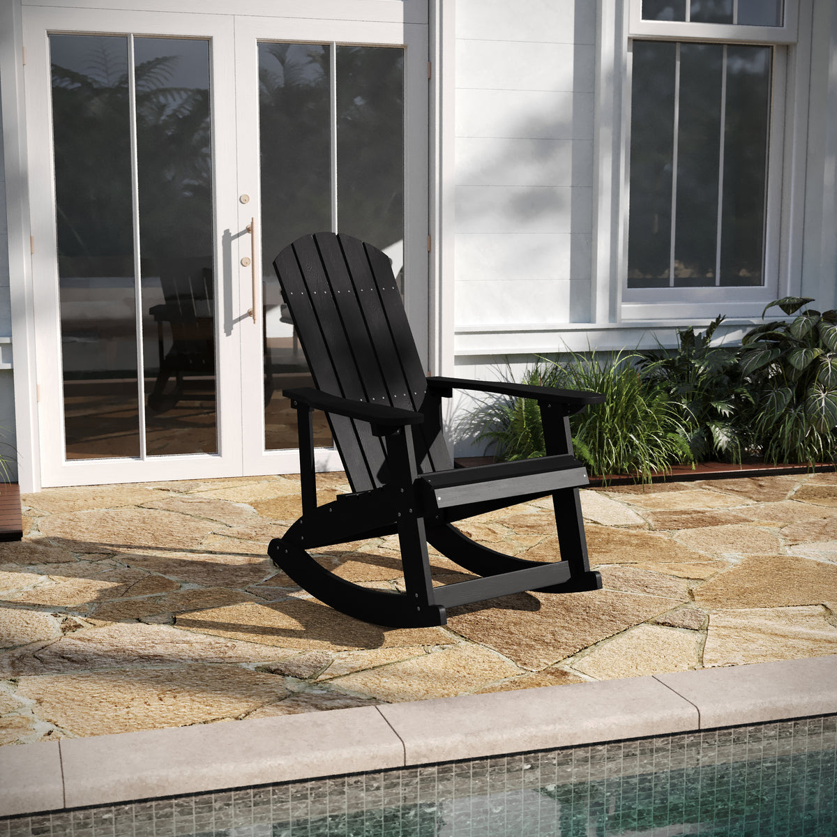 Savannah All Weather Poly Resin Wood Adirondack Rocking Chair with Rus
